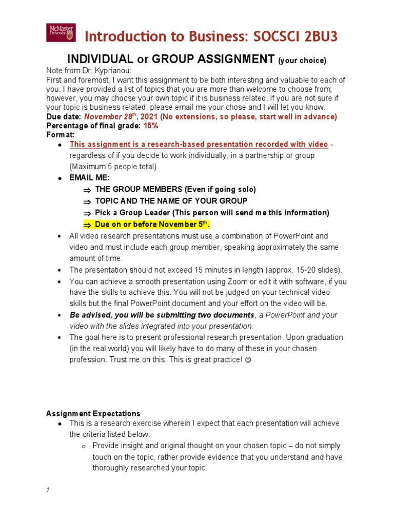 Group Assignment Instructions | PDF | Microsoft Power Point | Apa Style