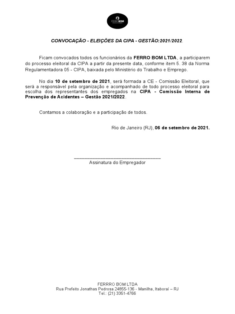 Anexo 3 - Modelos de Documentos Do Processo Eleitoral Da Cipa | PDF ... Anexo 3 - Modelos de Documentos Do Processo Eleitoral Da Cipa | PDF ...