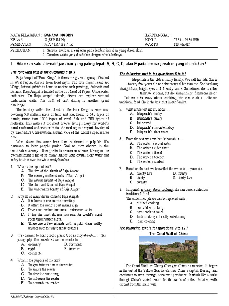 Soal Latihan Pas B.inggris Kelas X Gancil | PDF