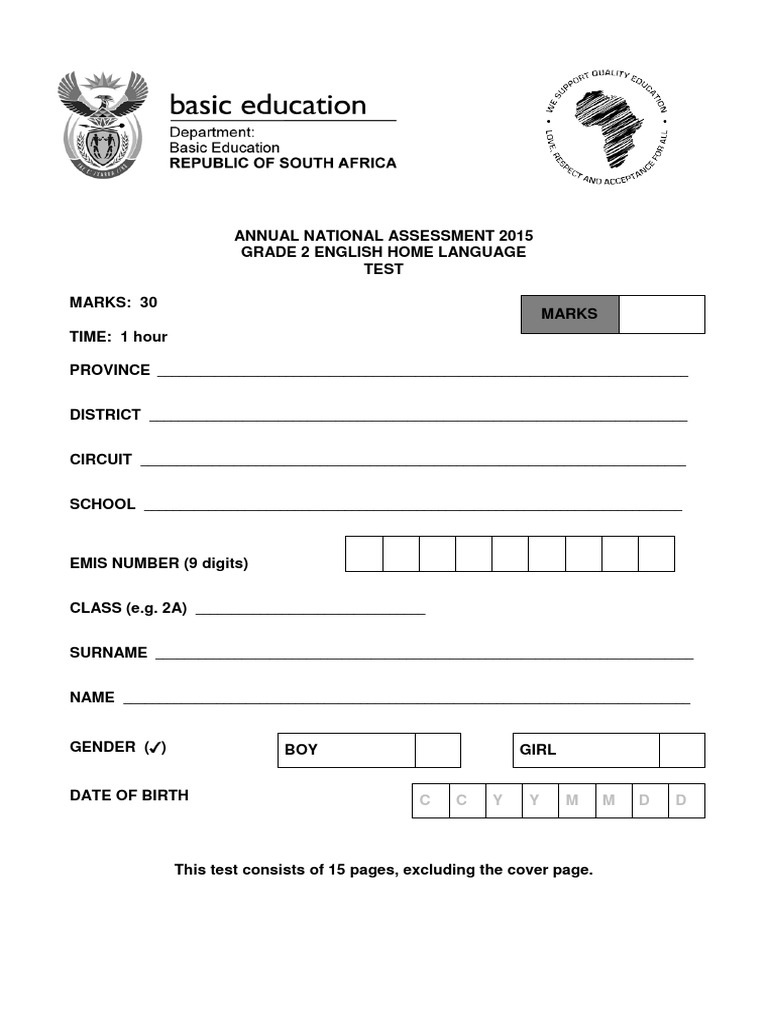 2015 Grade 2 English HL Test | PDF | Toothbrush | English Language