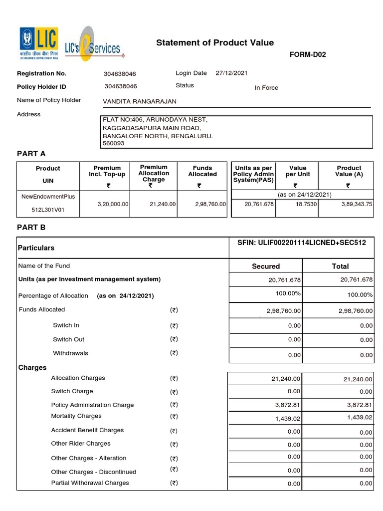 Statement of Product Value: Part A | PDF | Insurance | Financial Services