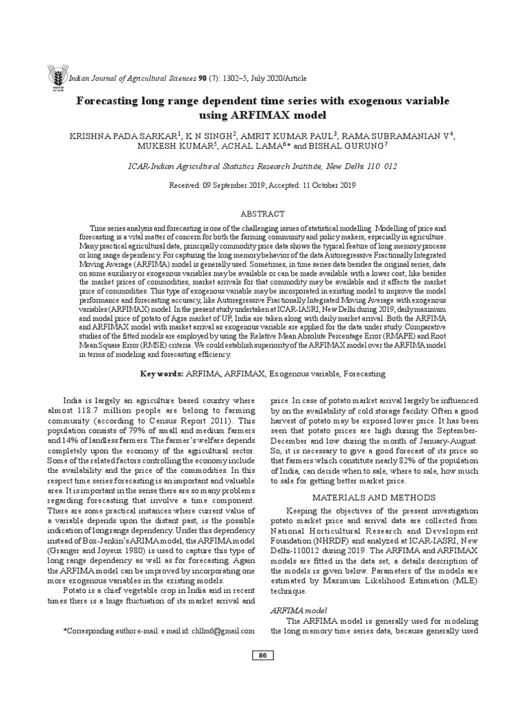 Forecasting Long Range Dependent Time Series With Exogenous Variable Using ARFIMAX Model | PDF ...