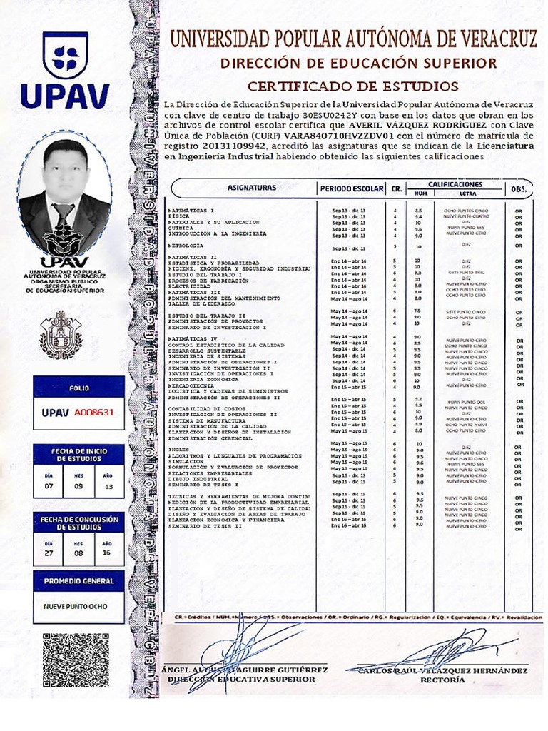Certificado Educacion Superior Upav | PDF