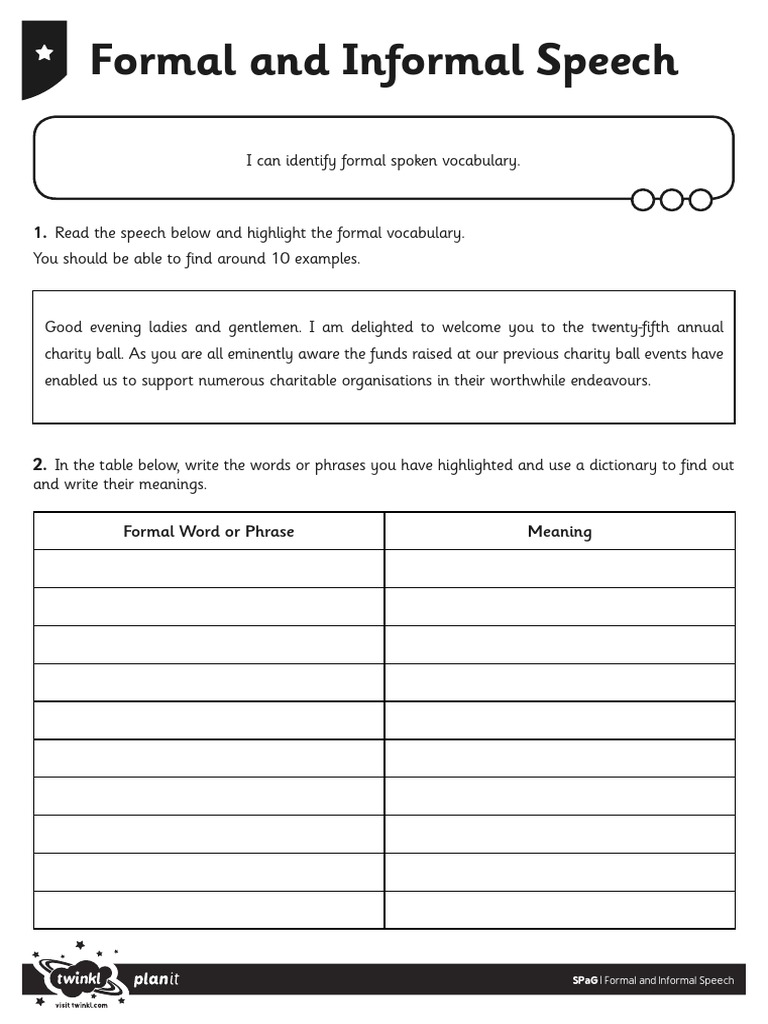 Activity Sheet Formal and Informal Speech PG 3 and 4 | PDF | Vocabulary ...