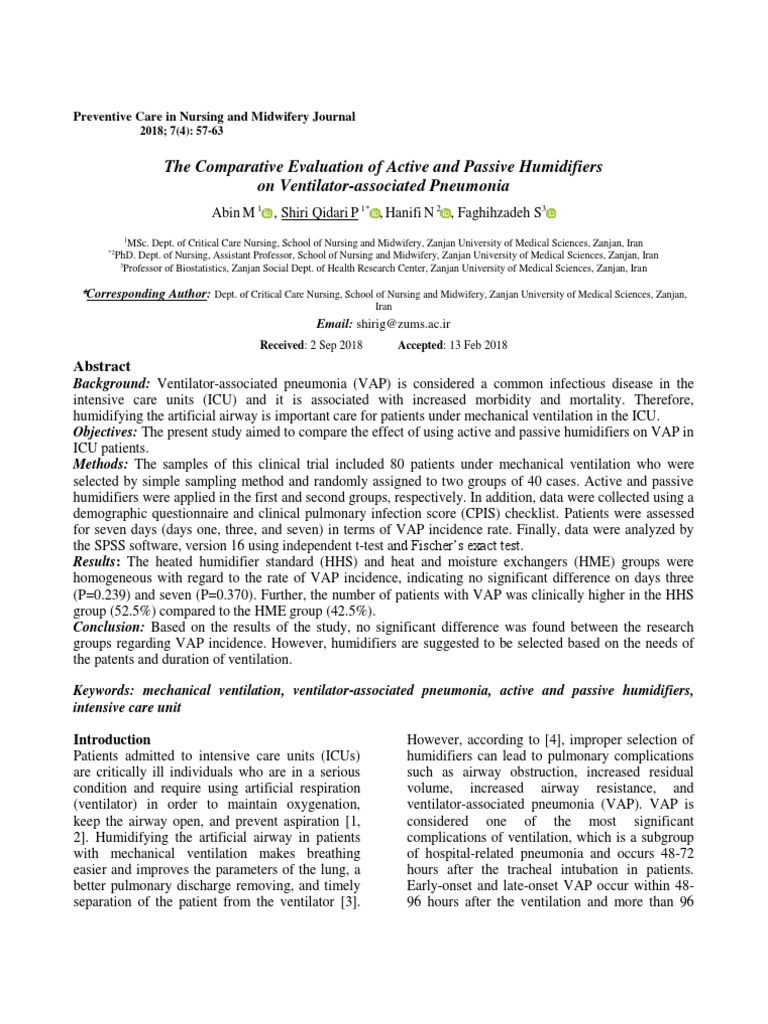 The Comparative Evaluation of Active and Passive Humidifier of VAP ...