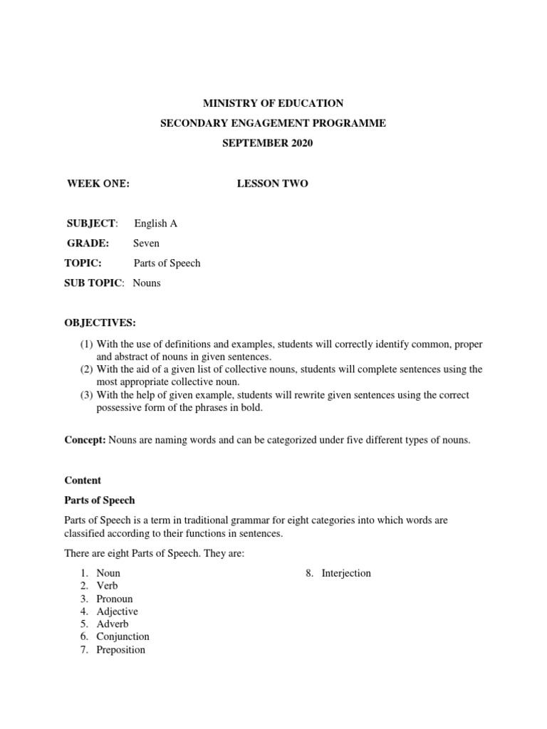 Grade 7 English Language Week 1 Lesson 2 and Answer Sheet | PDF | Part ...