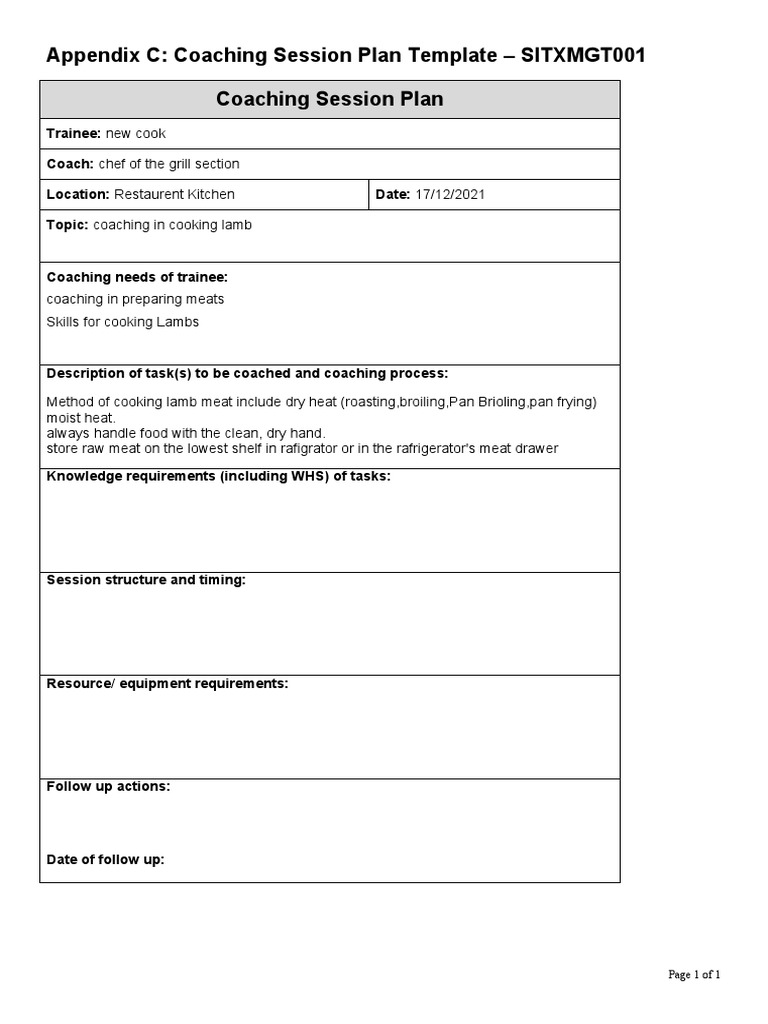 Appendix C Coaching Session Plan Template | PDF