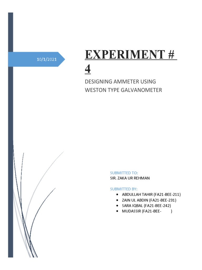 Experiment # 4: Designing Ammeter Using Weston Type Galvanometer | PDF ...