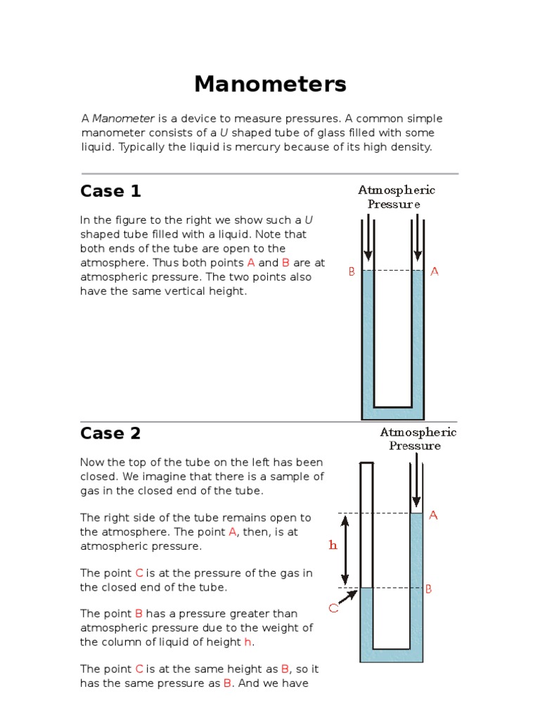 Manometers: Case 1 | PDF | Pressure Measurement | Pressure