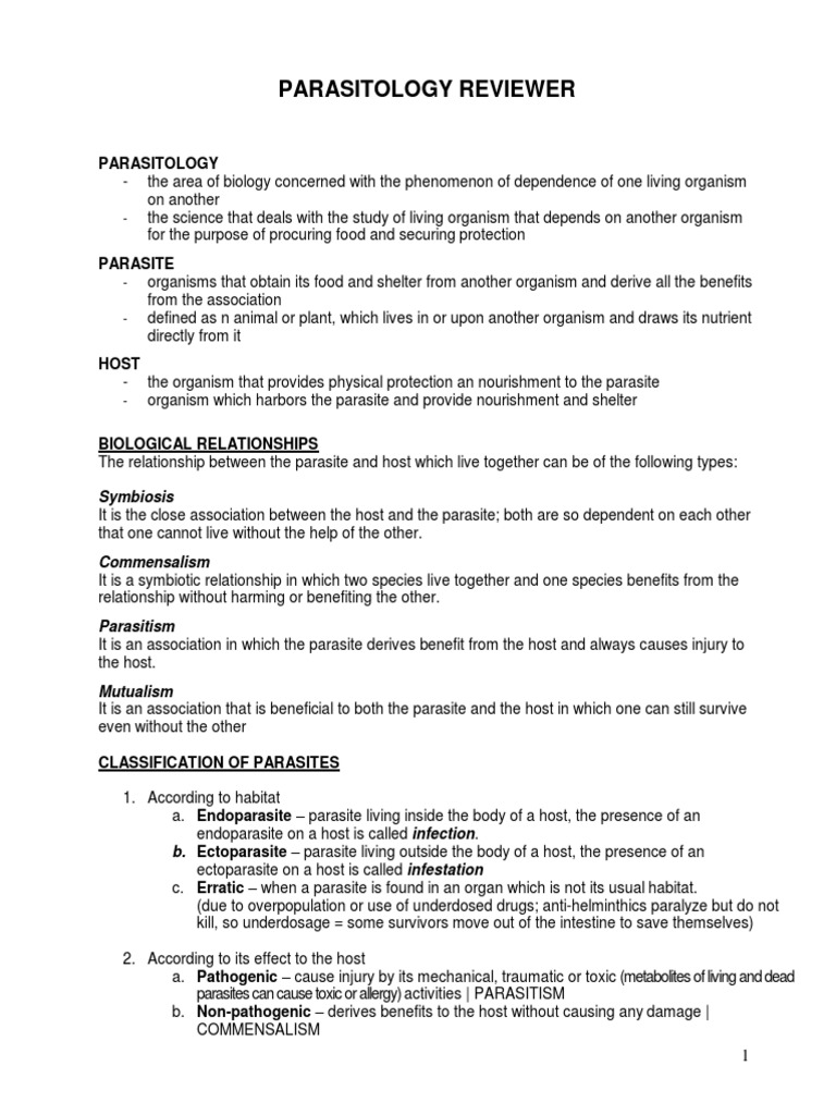 Parasitology Review (Prof Ramos) | PDF | Parasitism | Infection