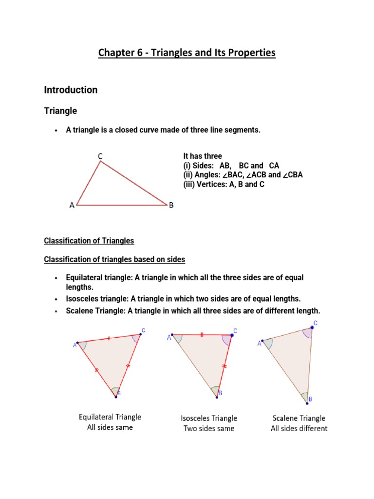 Chapter 6 The Triangle and Its Properties - Notes | PDF | Triangle ...