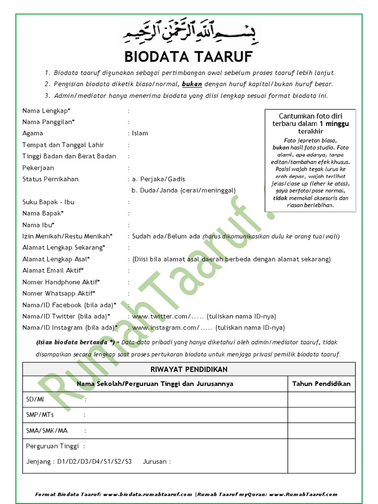 Format Biodata Taaruf | PDF