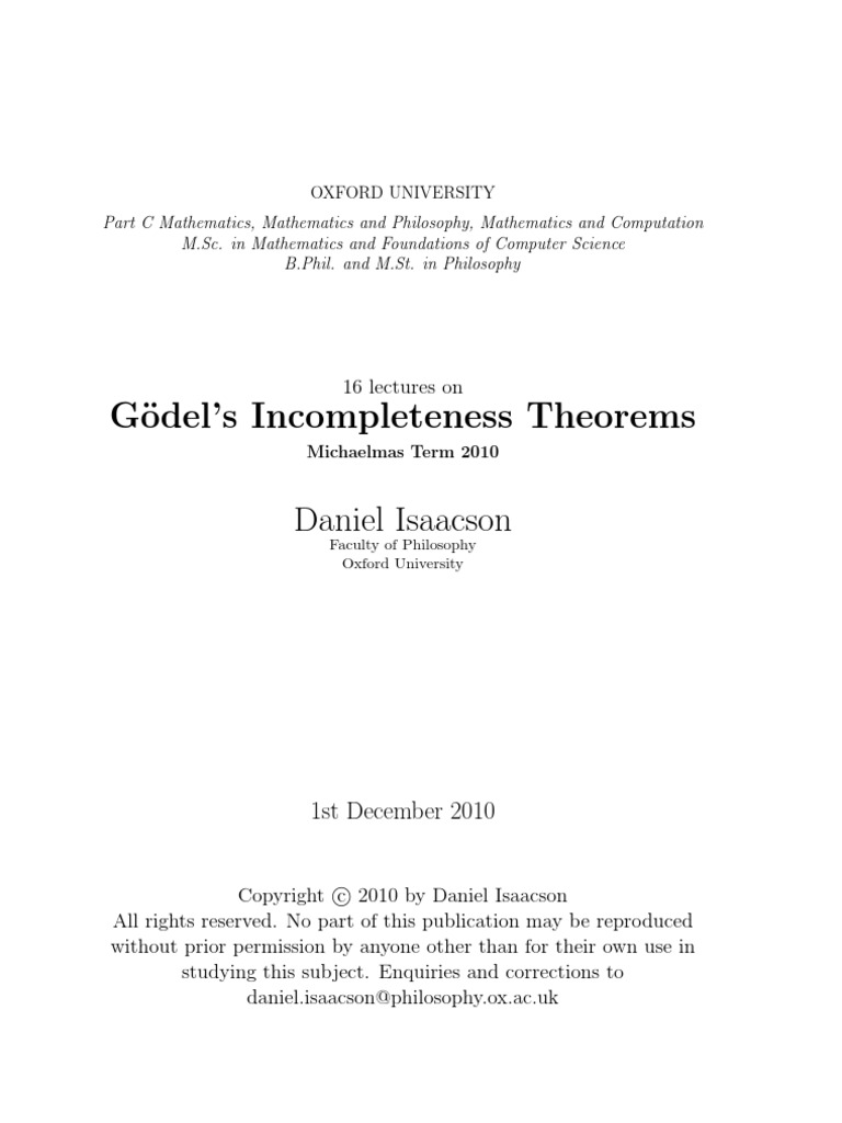 Incompleteness Theorems MT 2010 | PDF | First Order Logic | Theorem