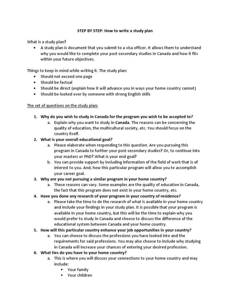 How To Write A Study Plan | PDF | Bachelor's Degree | Goal