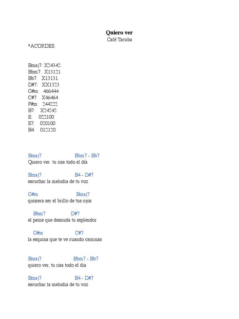 Letra: Quiero Ver by Café Tacuba | PDF