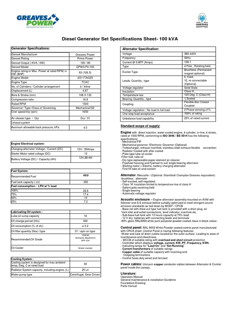 Specsheet 100 | PDF | Diesel Engine | Engines