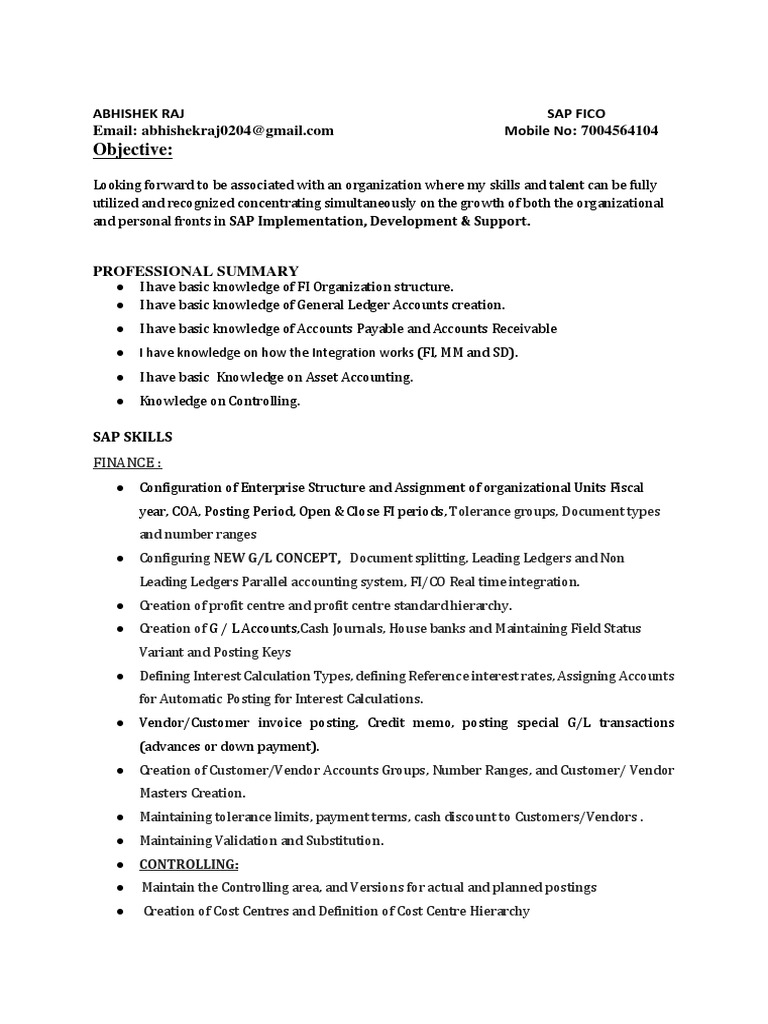 Resume For SAP FICO | PDF | Accounts Payable | Economies