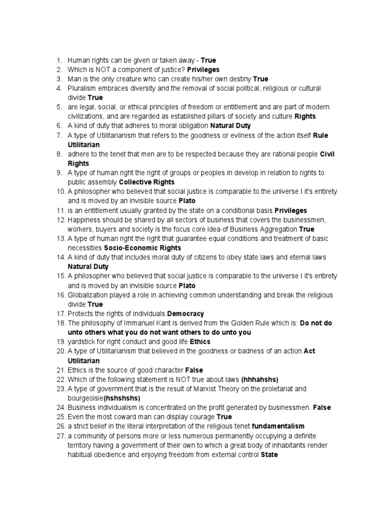 Ethics Final Exam | PDF | Rights | Crime & Violence