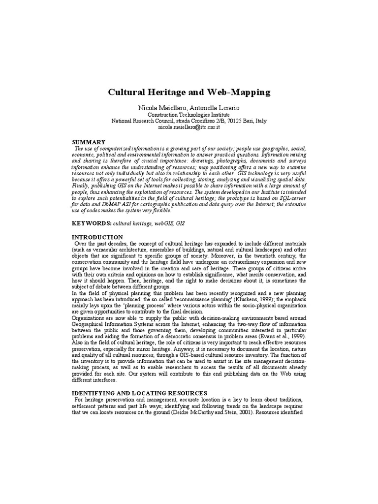 Cultural Heritage and Web Mapping | PDF | Geographic Information System ...