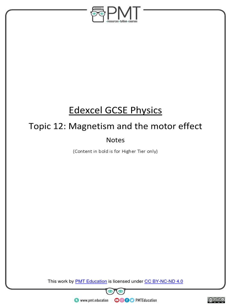 Edexcel GCSE Physics: Topic 12: Magnetism and The Motor Effect | PDF ...