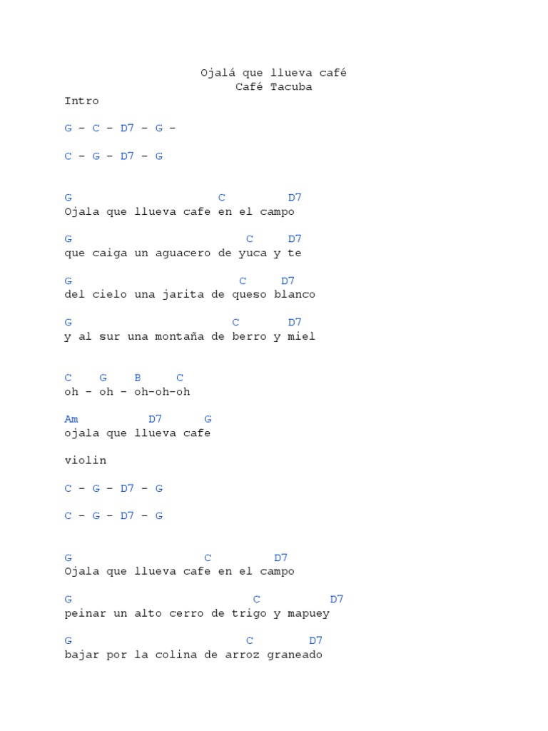 Letra y Acordes: Ojalá Que Llueva Café Café Tacuba | PDF