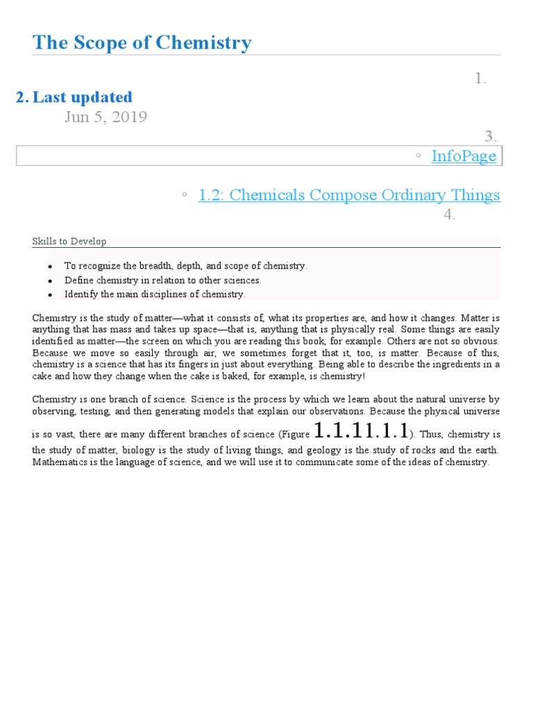 The Scope of Chemistry | PDF | Chemistry | Chemical Substances