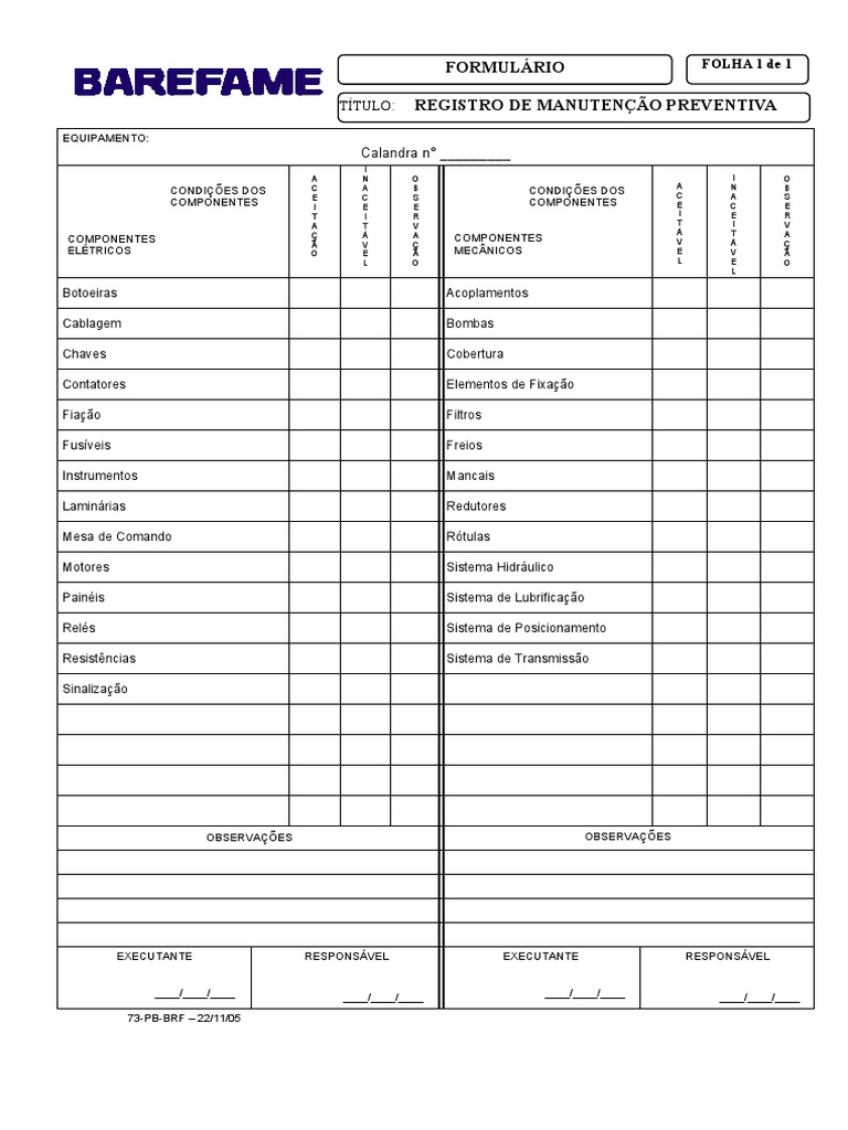 Check List Calandra | PDF | Bens manufaturados | Engenharia Elétrica
