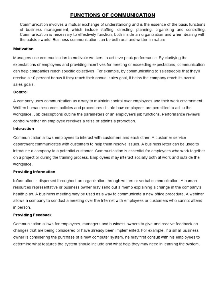 Functions of Communication | PDF | Communication | Employment