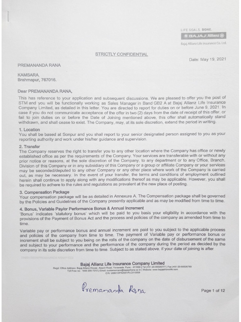 Bajaj Offer Letter | PDF