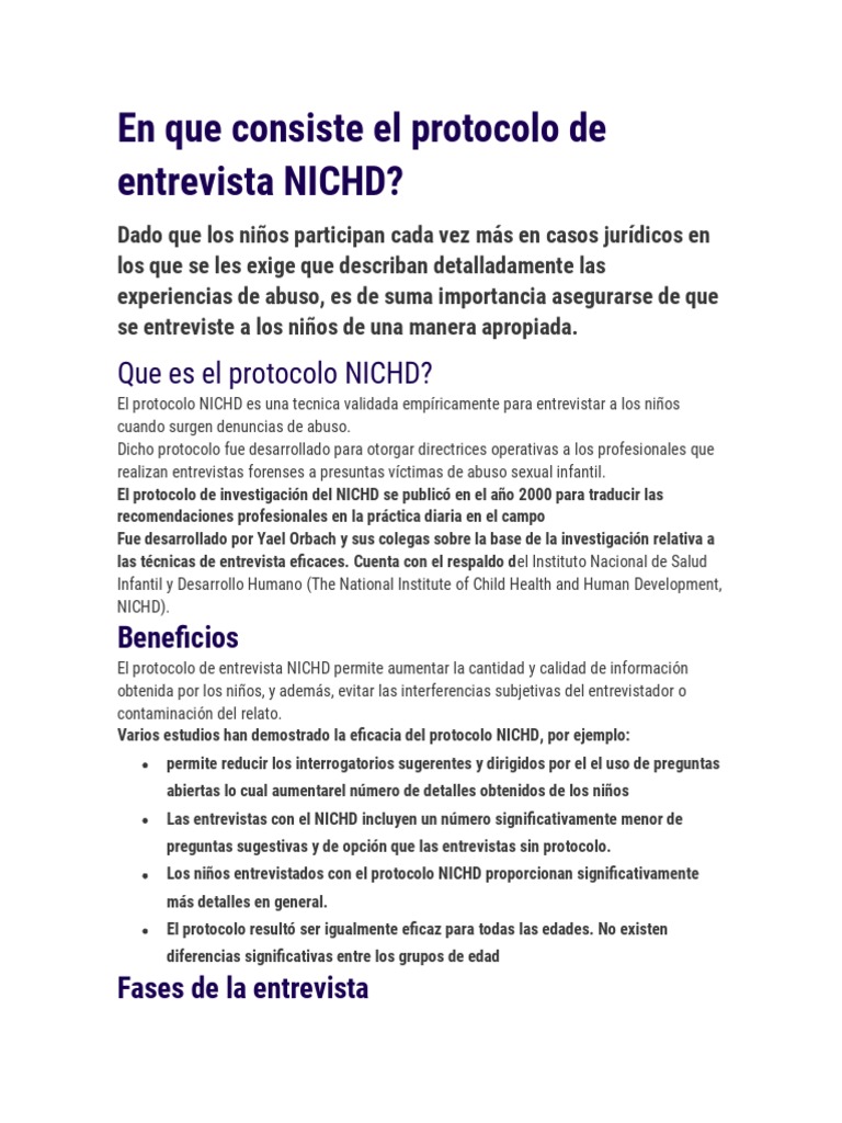 Protocolo de Entrevista NICHD | PDF | Memoria | Abuso sexual