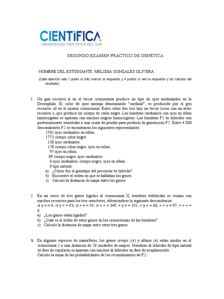 Examen Práctico de Genética: Cruzamientos y Mapas Genéticos | PDF ...