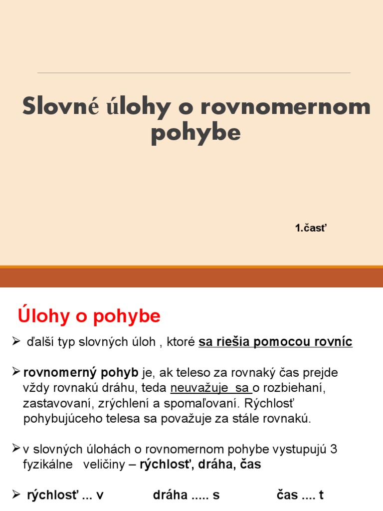 Slovné Úlohy o Pohybe-Vysvetlenie | PDF