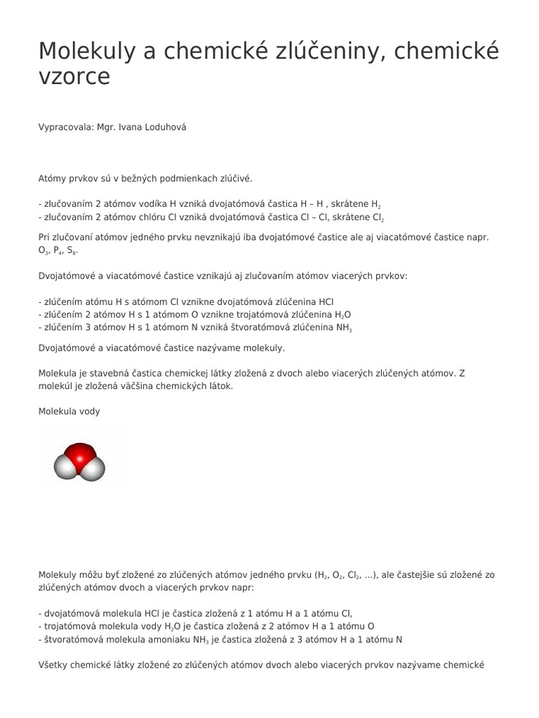 Molekuly A Chemicke Zluceniny Chemicke Vzorce 20220106 145316 | PDF