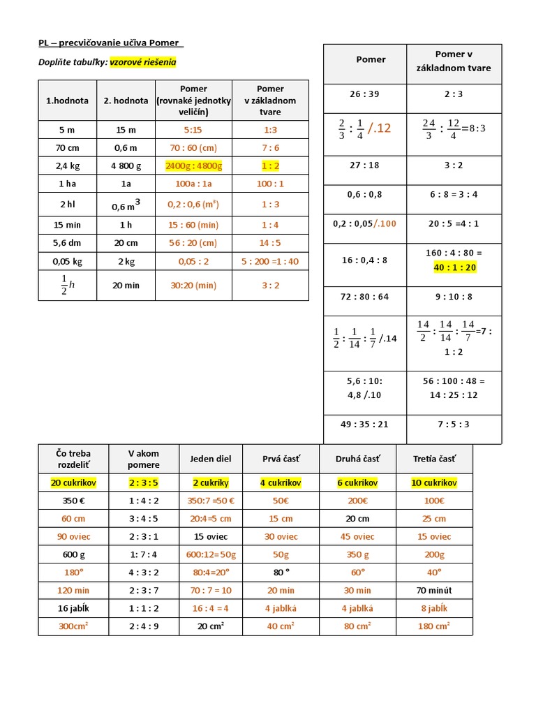 Riesenia Pomer Precvicovanie PL | PDF