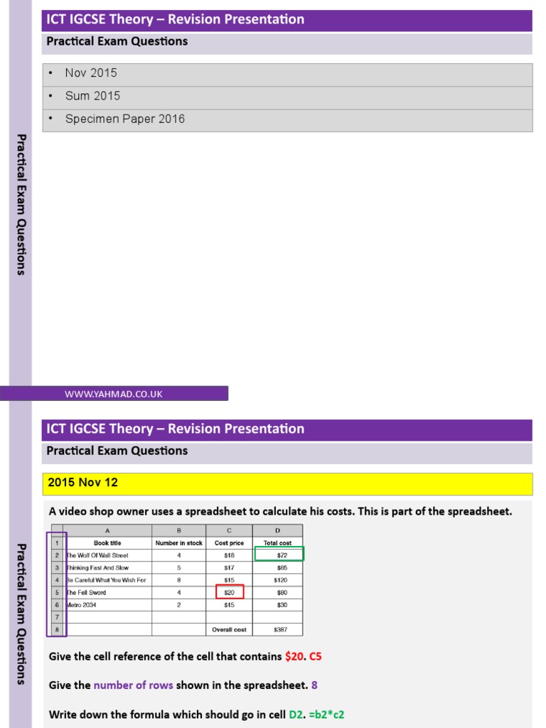 Practical Exam Questions: - Nov 2015 - Sum 2015 - Specimen Paper 2016 ...