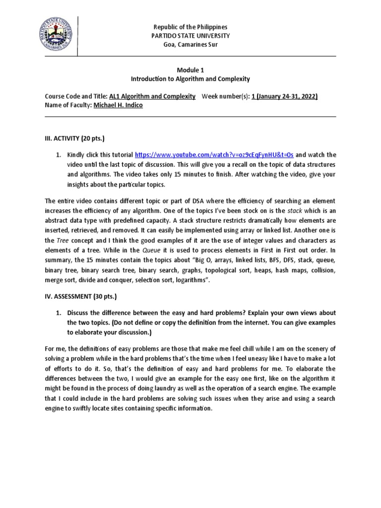 Introduction To Algorithm And Complexity Module 1 Pdf Queue Abstract Data Type Array 