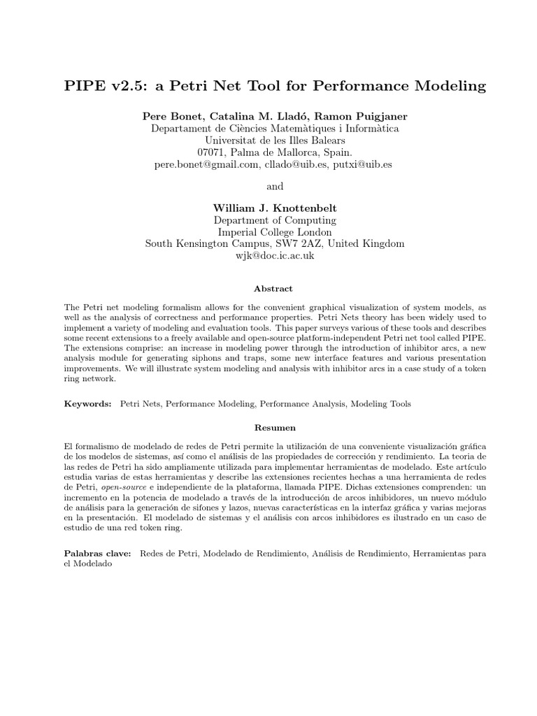 PIPE v2.5 - A Petri Net Tool For Performance Modeling | PDF | Informática | Software