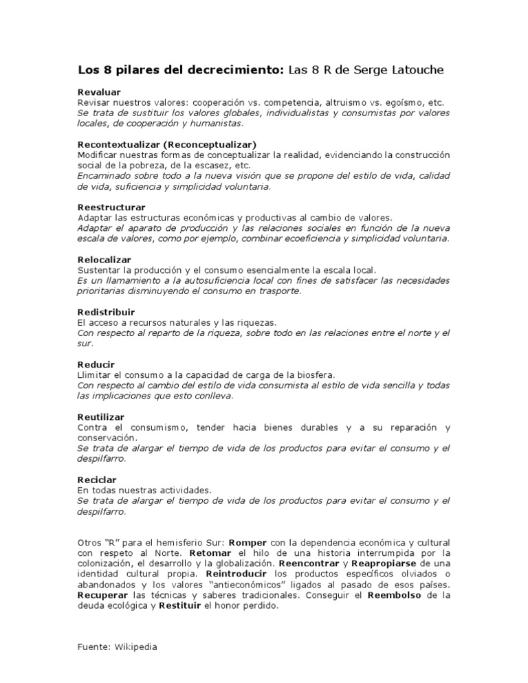 Los 8 Pilares Del Decrecimiento (Las 8R) | PDF