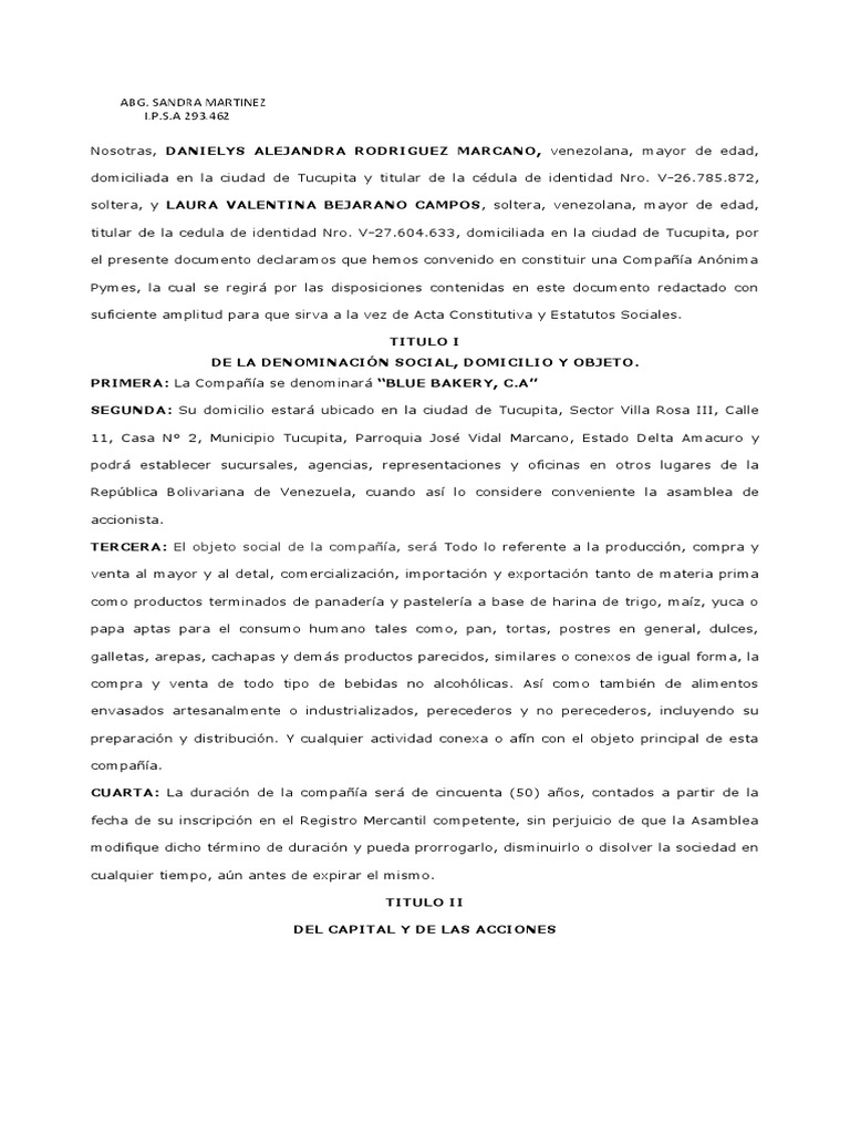 Acta Constitutiva | PDF | Compartir (Finanzas) | Bancos