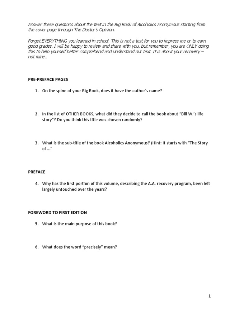 Questions On AA | PDF | The Big Book (Alcoholics Anonymous ...