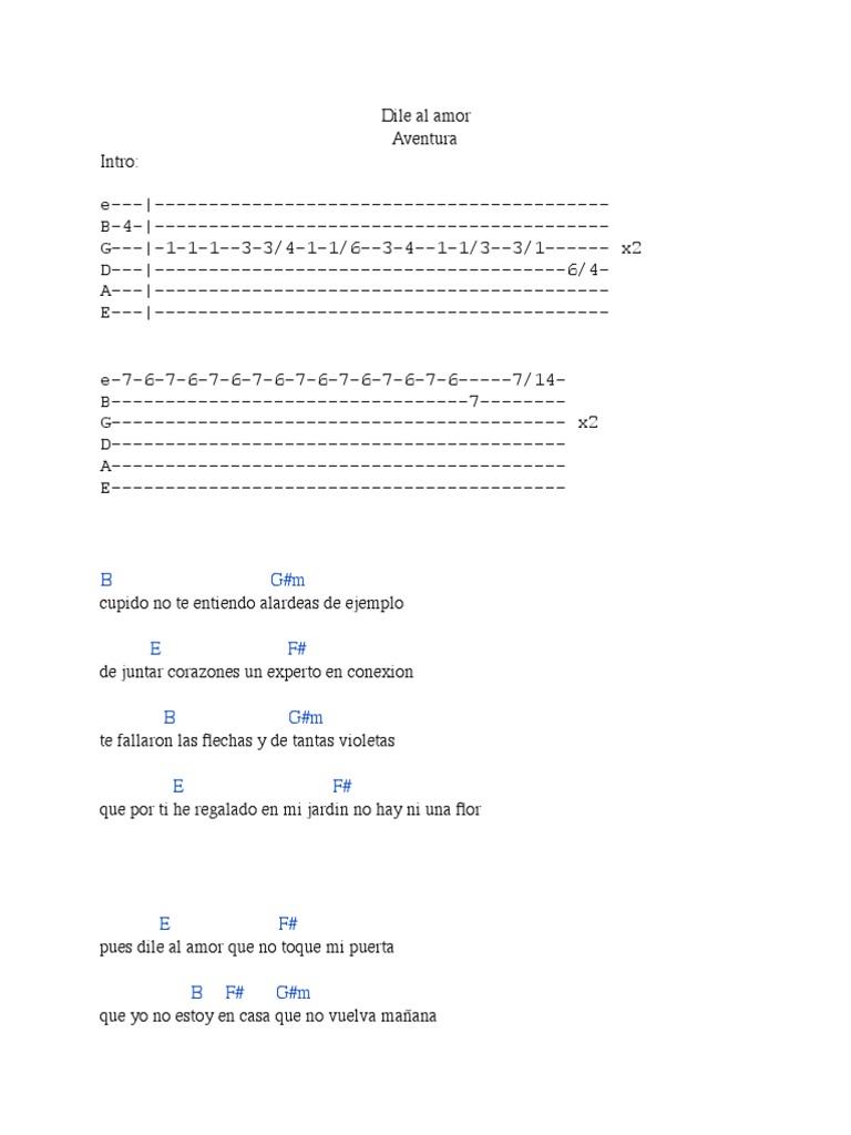 Letra y Acordes: Dile Al Amor by Aventura | PDF