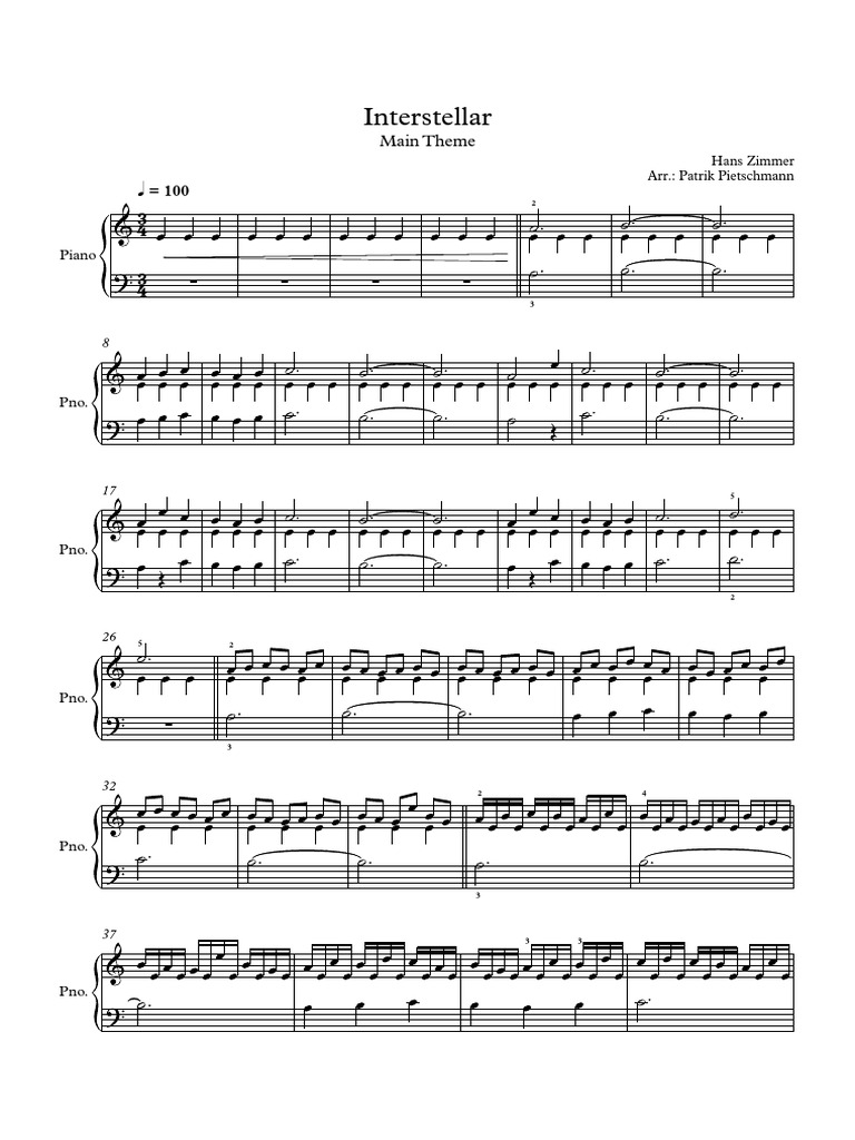 Hans Zimmer - Interstellar - Main Theme Piano Version | PDF