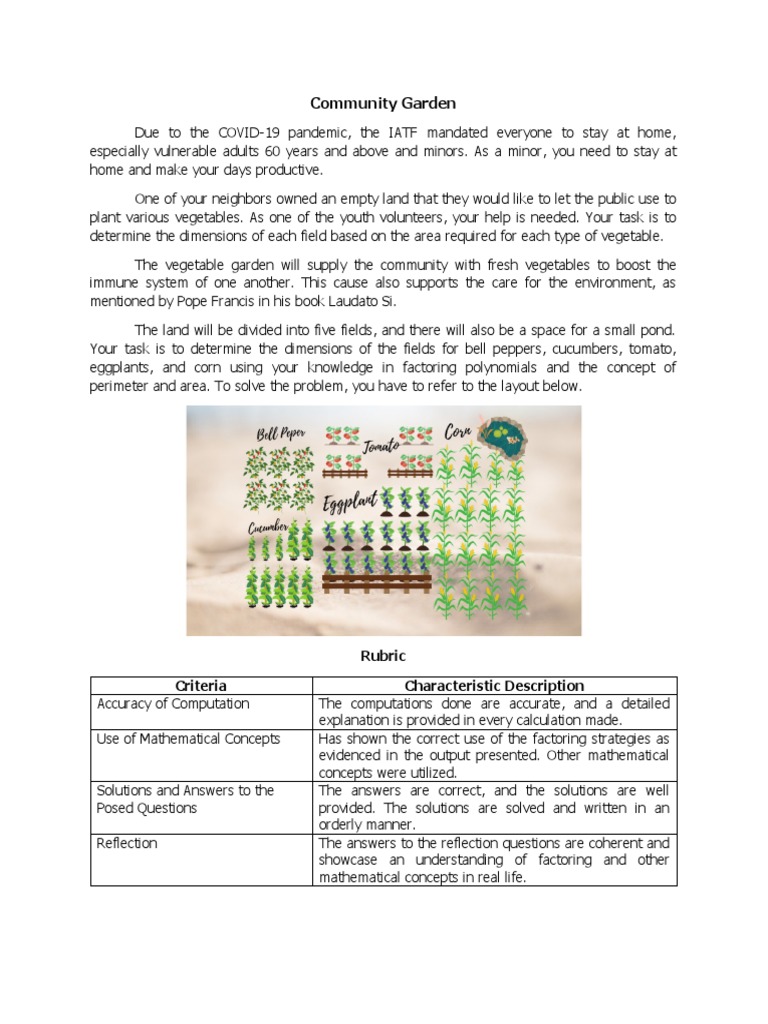 Performance Task (Community Garden) | PDF | Area | Length