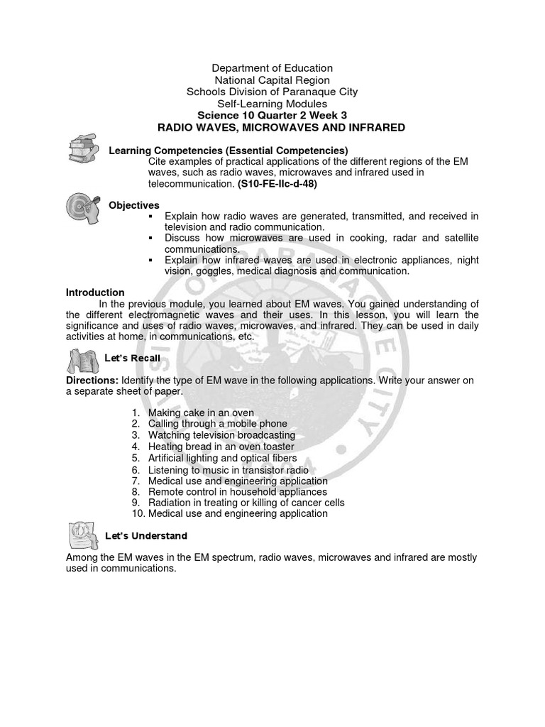 Science 10 Quarter 2 Module 3 | PDF | Infrared | Microwave