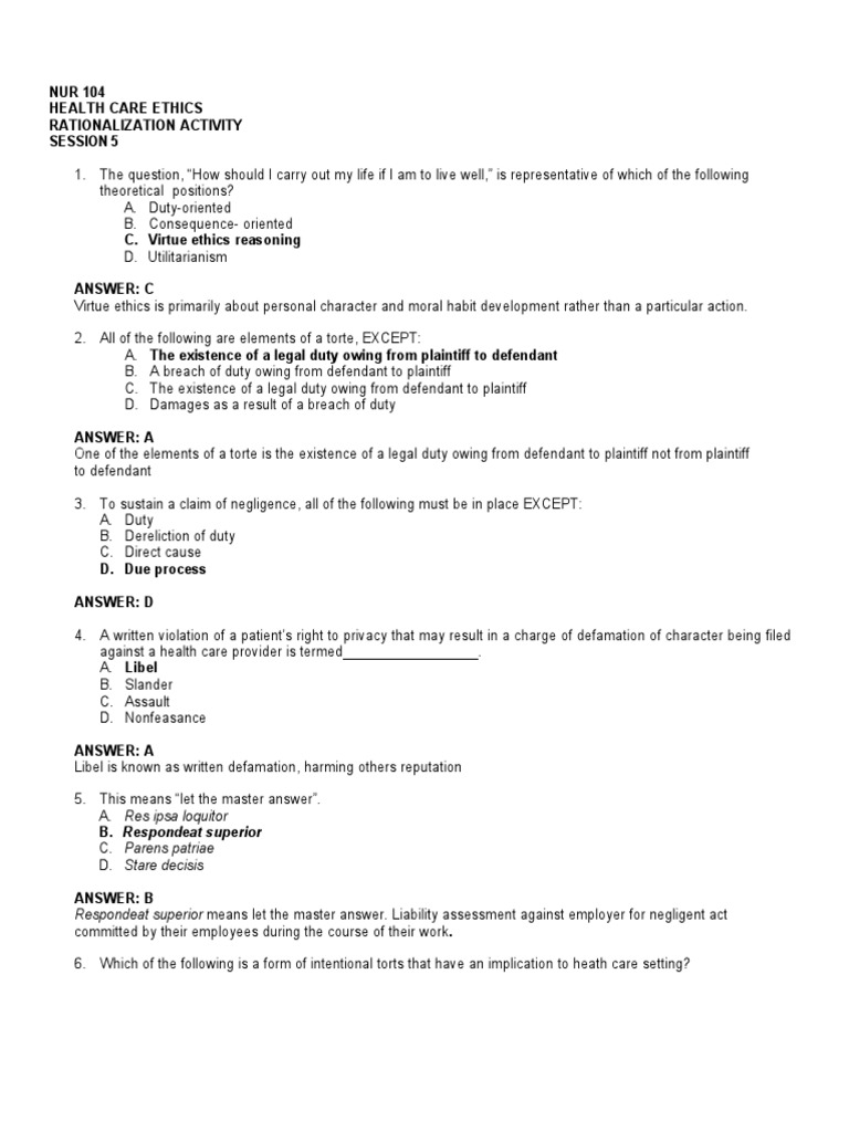 NUR 104 Health Care Ethics Rationalization Activity Session 5 | PDF ...
