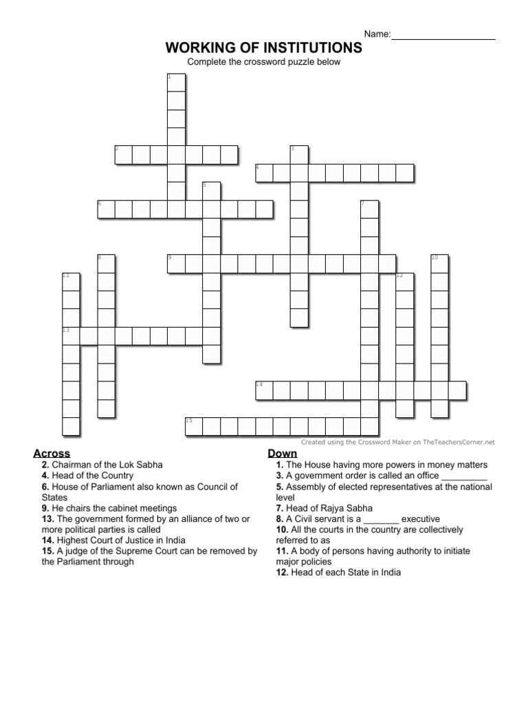 Civics Crossword Activity | PDF
