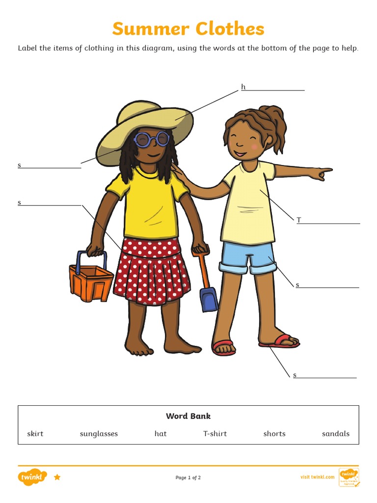 Summer Clothes Diagram Labeling Worksheet | PDF | Popular Culture ...