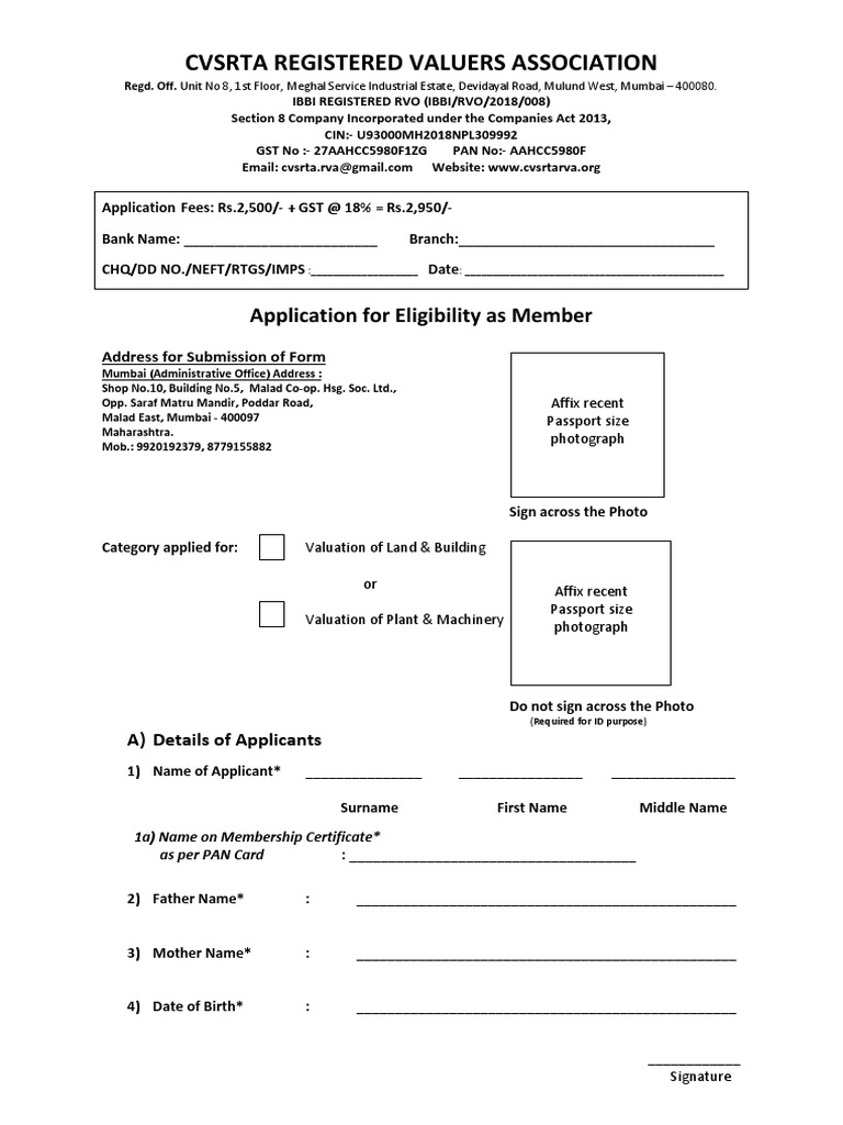 CVSRTA Membership Application Form | PDF | Real Estate Appraisal ...