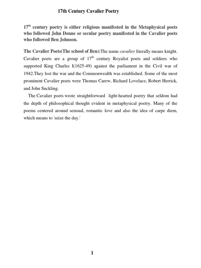 Cavalier Poetry | PDF | Poetry