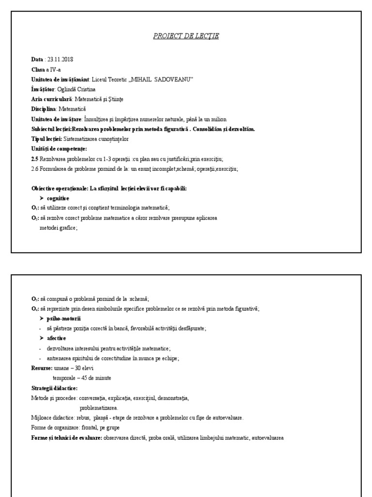 0 6 Proiect de Lectie Matematica | PDF